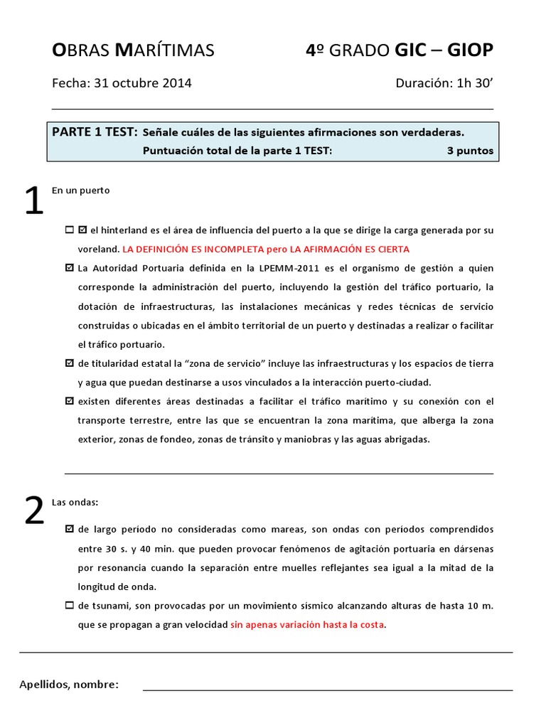Examen de Obras Maritimas UPV | PDF | Marea | Olas