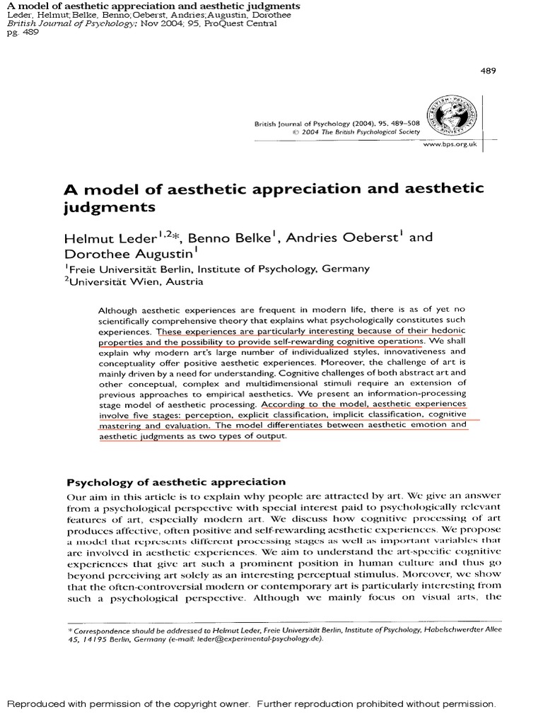 A Model of Aesthetic Appreciation and Aesthetic Judgments | PDF