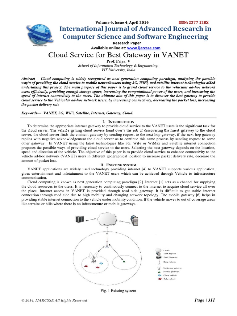 Cloud Service For Best Gateway in VANET | PDF | Gateway (Telecommunications) | Cloud Computing