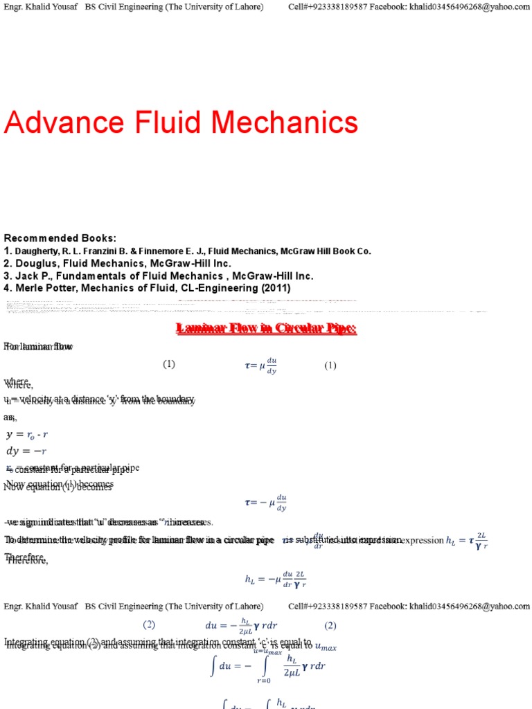 Advance Fluid Mechanics Lectures 7-8 | PDF | Fluid Mechanics | Reynolds ...