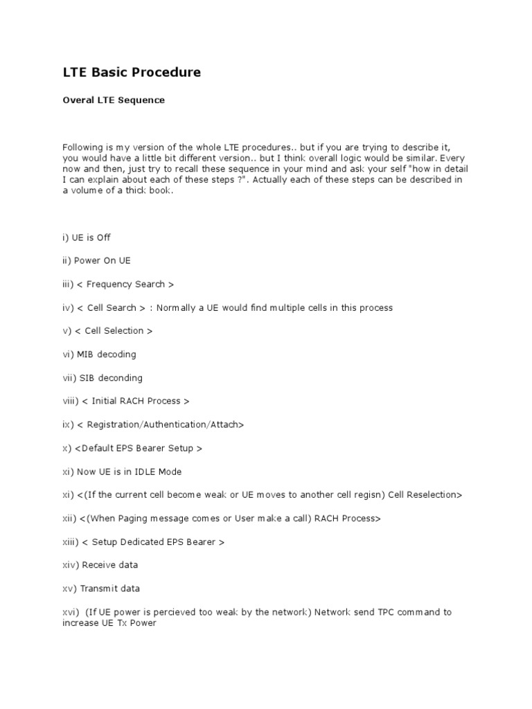 LTE Basic Procedure Part 1 | PDF | Subscriber Identity Module | Electromagnetic Interference
