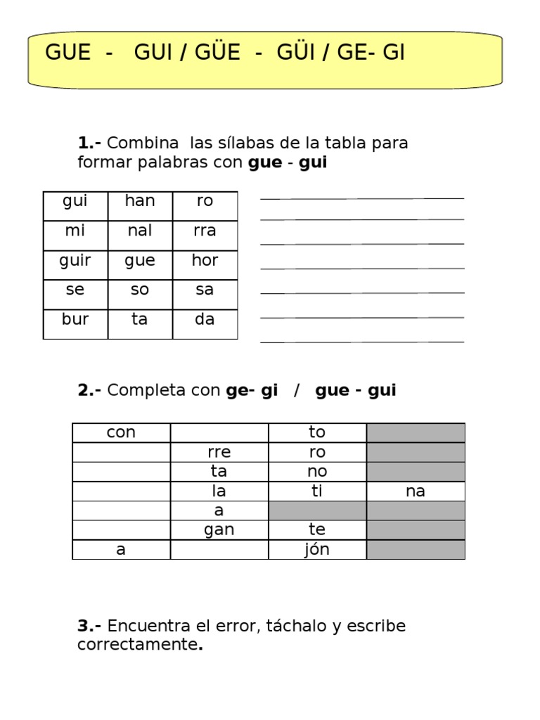 Fichas Gue Gui Güe Güi | PDF