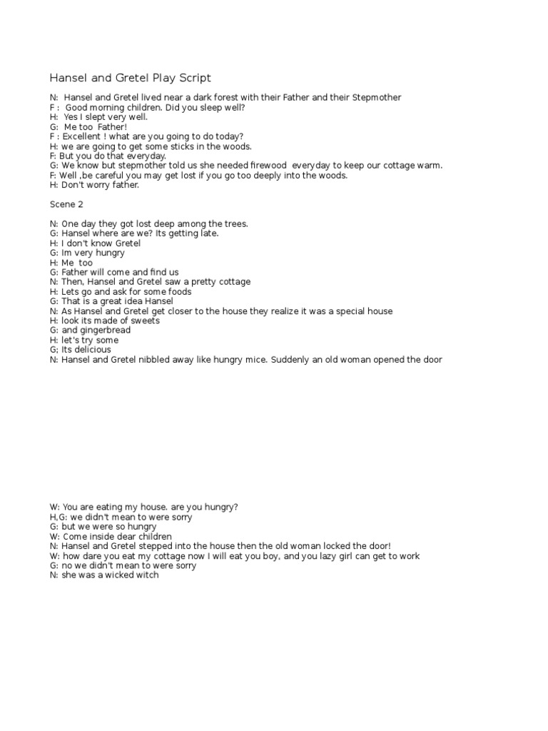 Hansel and Gretel Play Script | PDF