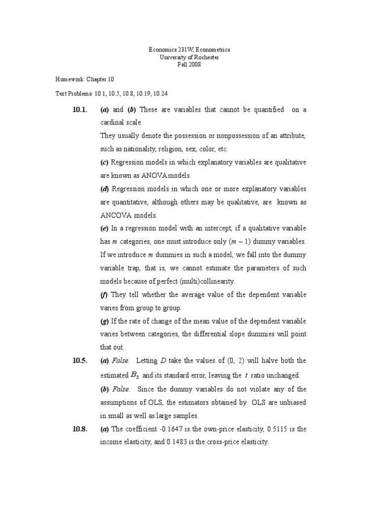 Econometrics Homework Guide | PDF | Dummy Variable (Statistics) | Errors And Residuals