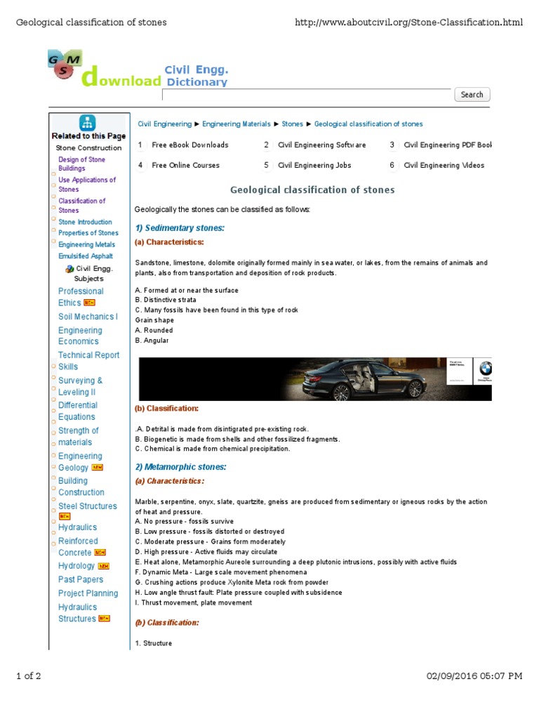 Geological Classification of Stones | PDF | Rock (Geology) | Geology