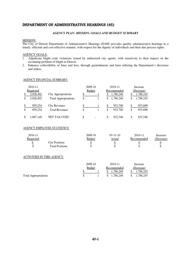 Department of Administrative Hearings (45) : Agency Plan: Mission ...