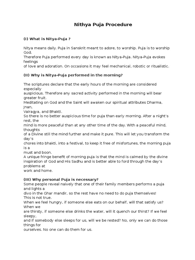 Nithya Puja Procedure | PDF | Worship | Hindu Worship