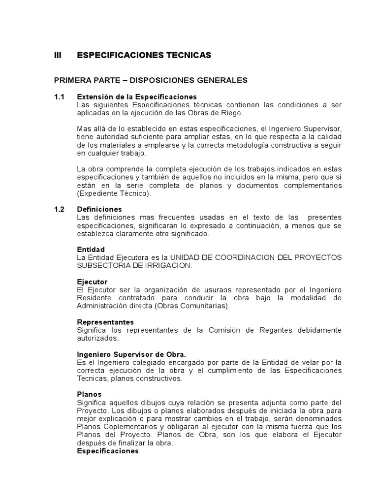 Espec Tecn Cañanes | PDF | Cemento | Hormigón