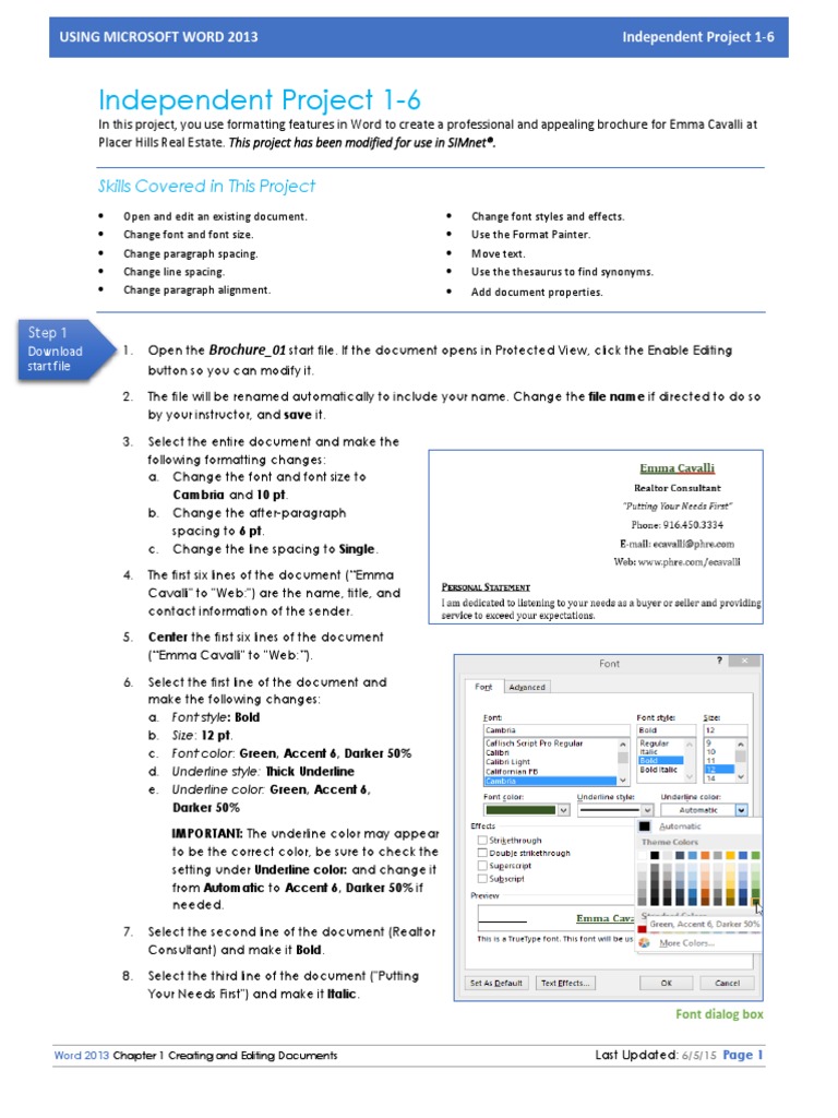 WD2013 Independent Project 1-6 Instructions | PDF | Microsoft Word ...