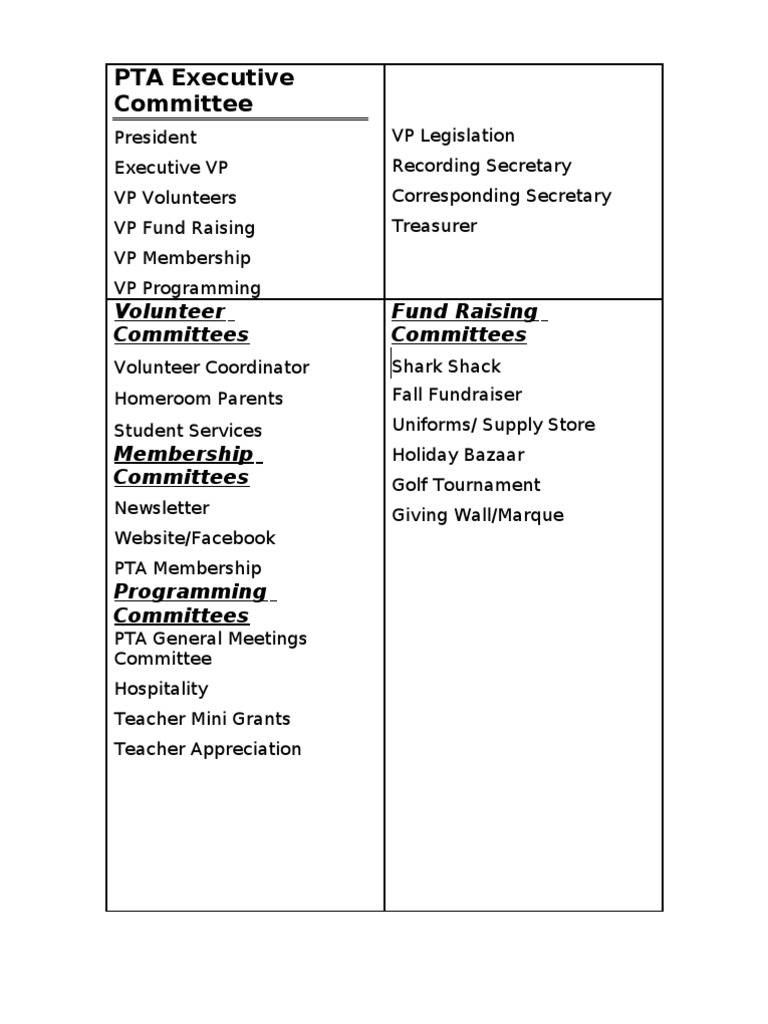 PTA Executive Committee Structure | PDF