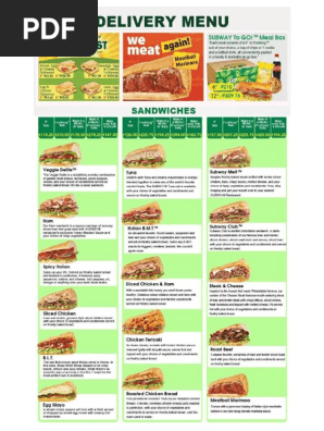 Printable Subway Menu Form