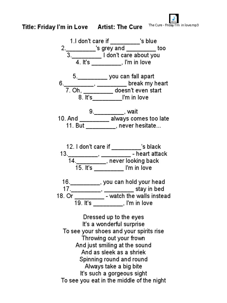 Friday I M in Love Lyrics | PDF | Poetry