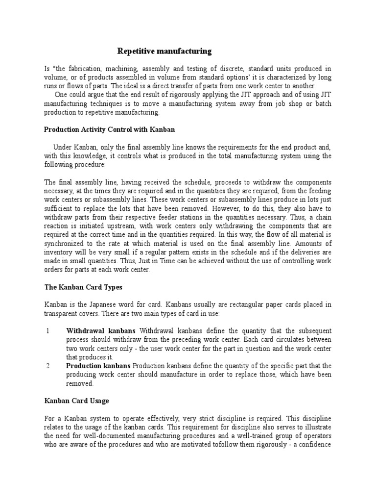 Repetitive manufacturing with Kanban | PDF | Operations Management ...