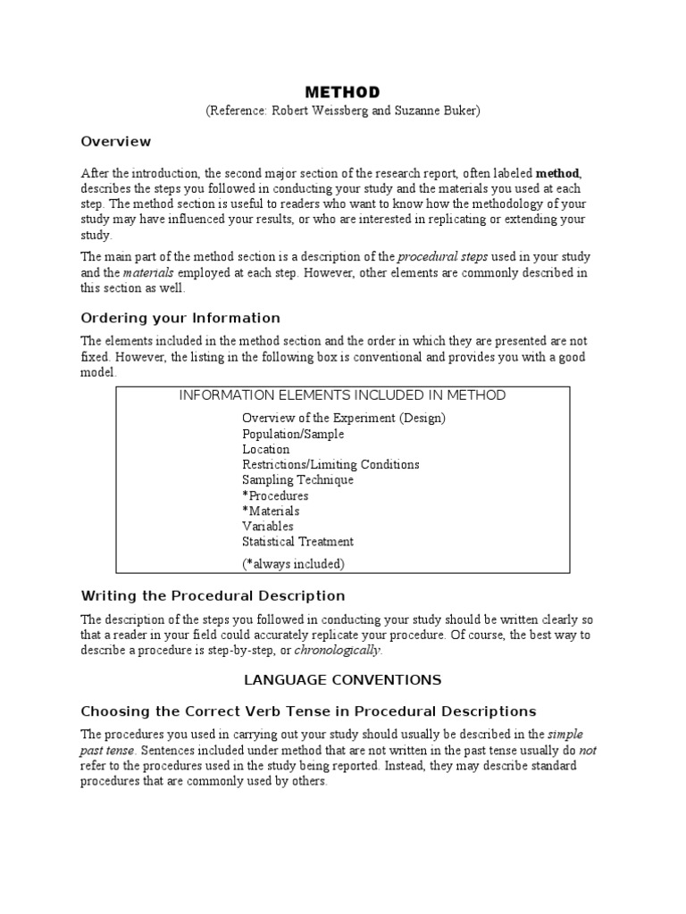 Method: Past Tense. Sentences Included Under Method That Are Not ...