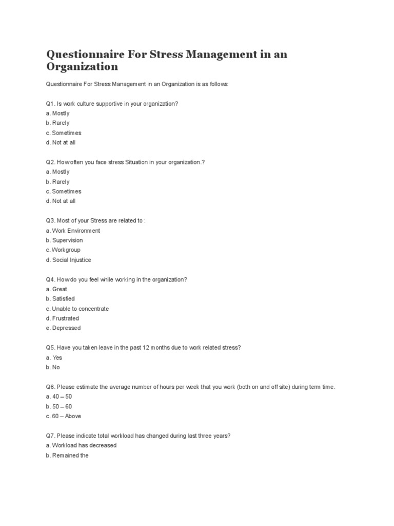 Employee Stress Management Questionnaire | PDF | Career & Growth