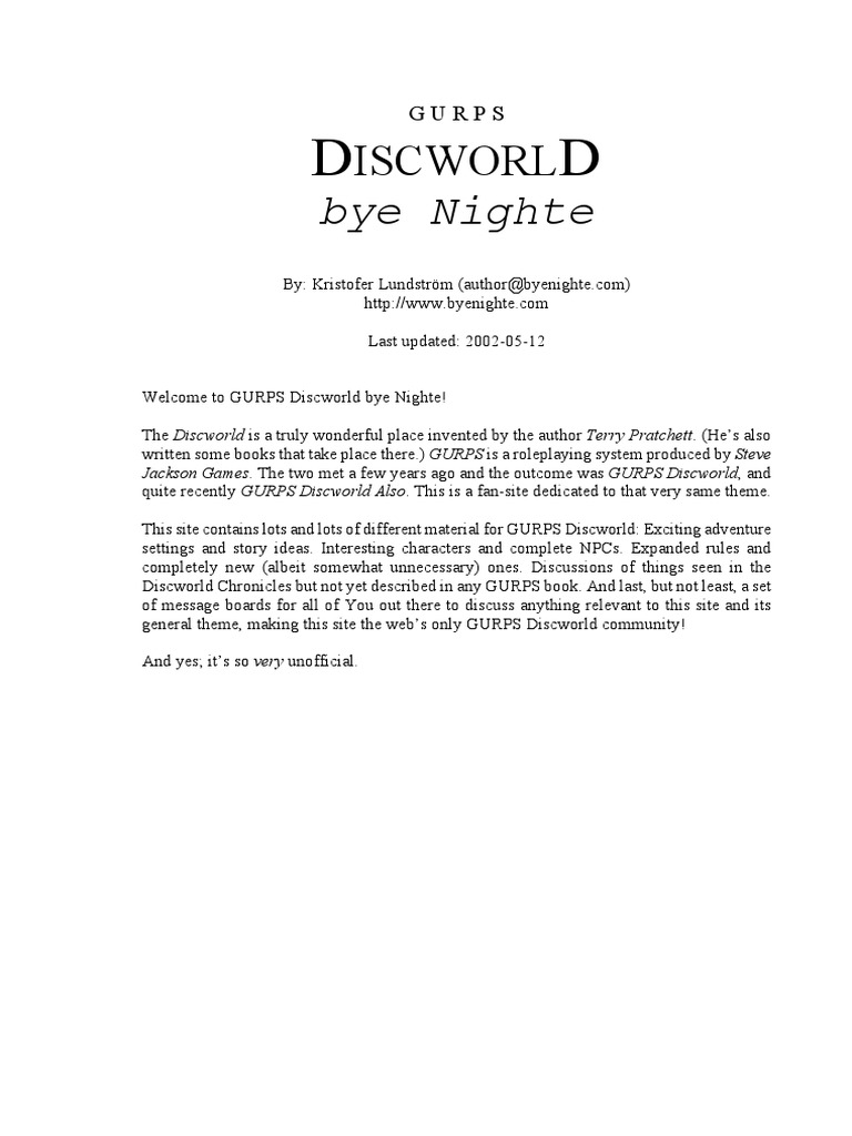 GURPS - Discworld Bye Nighte PDF | PDF | Partnership | Judge