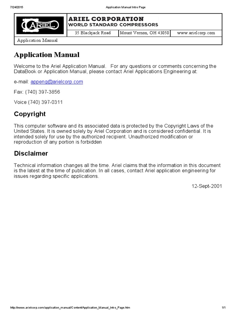 Ariel Corporation Application Manual | PDF | Technology & Engineering