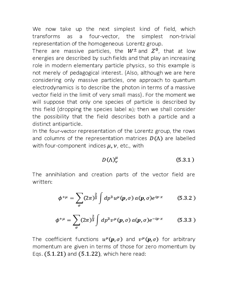 Four-Vector Fields in Particle Physics | PDF | Science & Mathematics