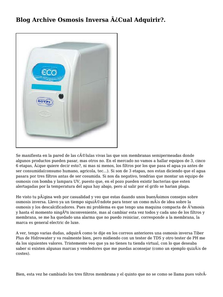 Blog Archive Osmosis Inversa ¿Cual Adquirir?. | PDF | Ósmosis | Agua