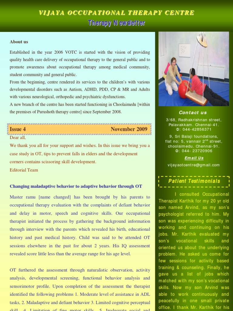 VOTC Newsletter Nov09 | PDF | Occupational Therapy | Psychotherapy