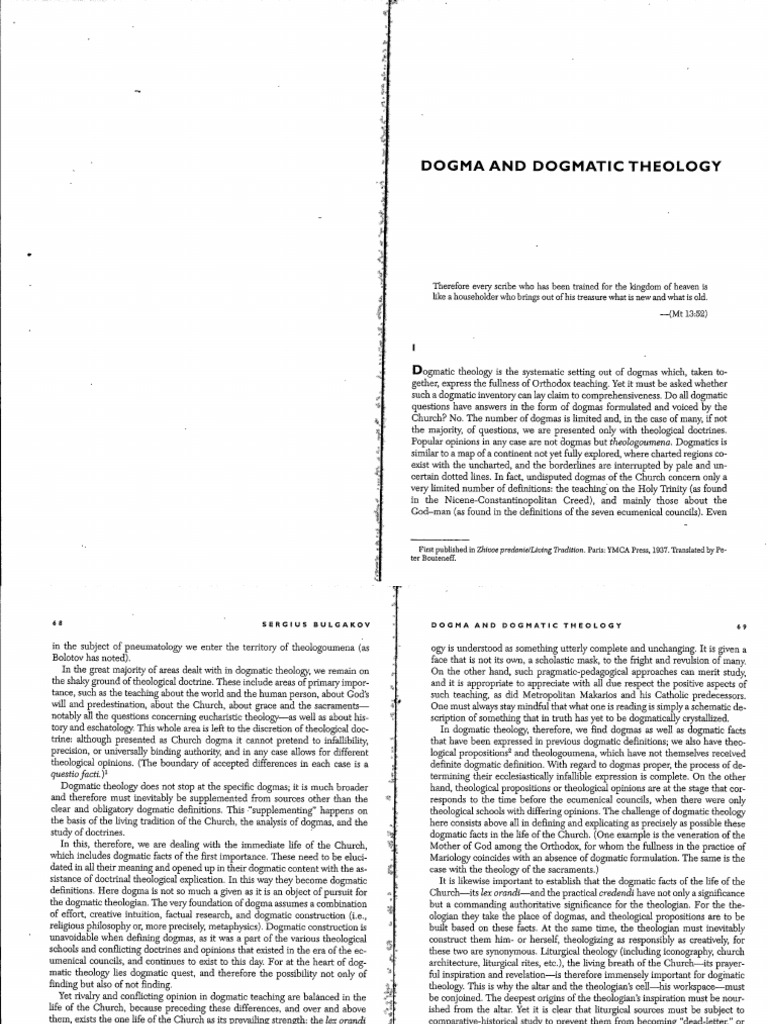 Dogma and Dogmatic Theology