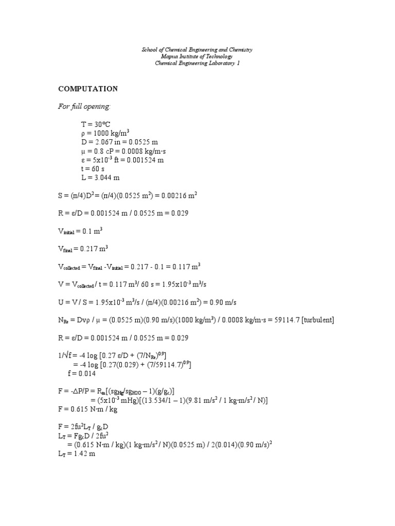 Equivalent Lengths in Valve Openings | PDF | Experiment | Engineering