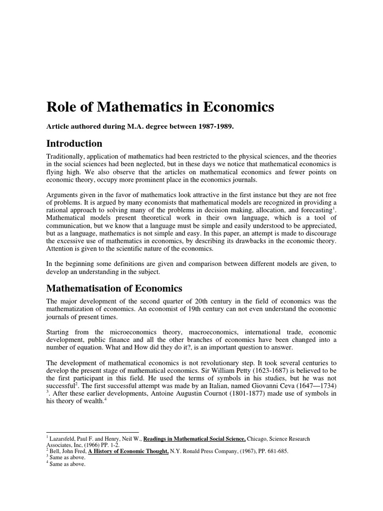 Role of Mathematics in Economics | Economic Model | Mathematical Economics