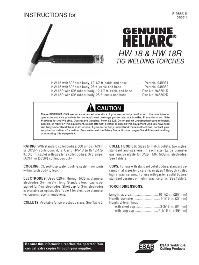 HW-18 & HW-18R: Instructions For | PDF