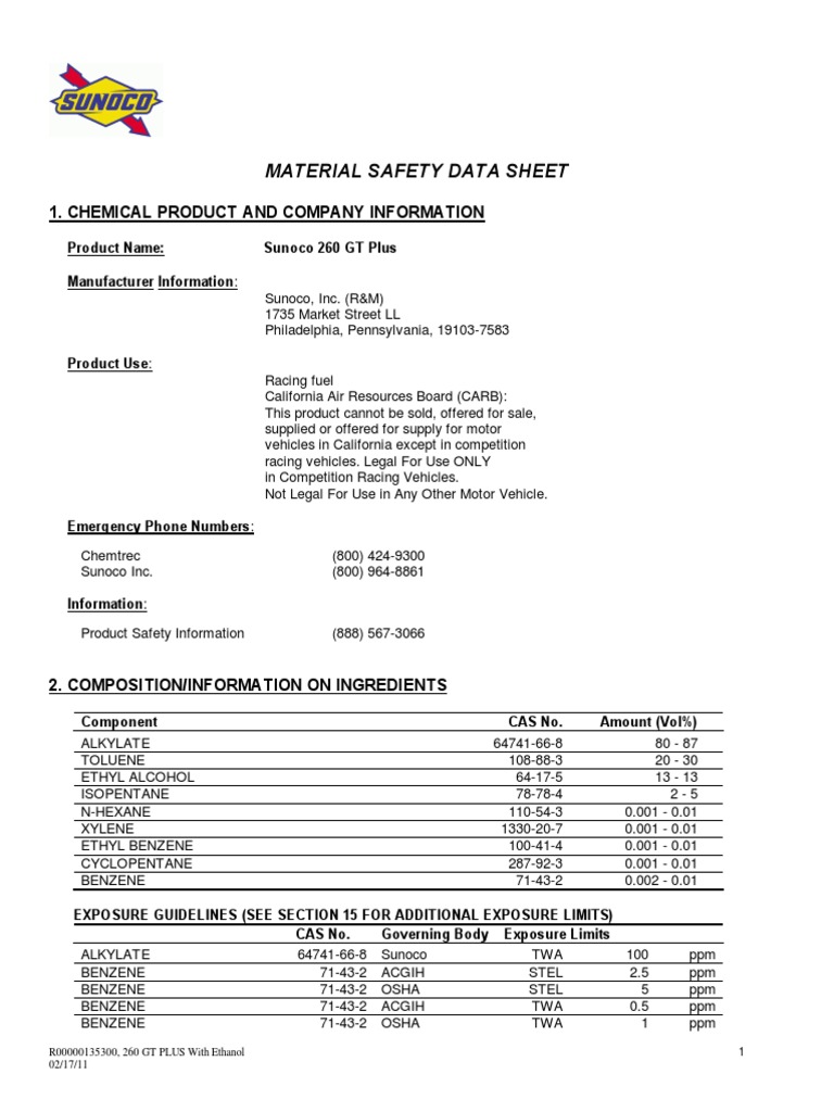 Material Safety Data Sheet: 1. Chemical Product and Company Information ...