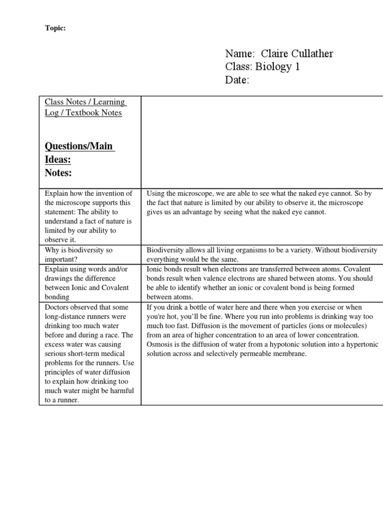 Cornell Notes - Biology Mid Term | Meiosis | Ploidy