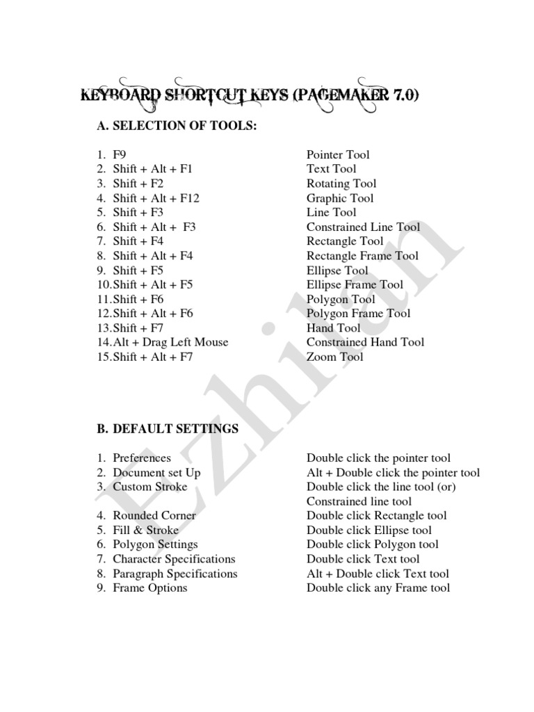 PageMaker 7.0 Shortkut Keys - English | PDF | Keyboard Shortcut | Human ...