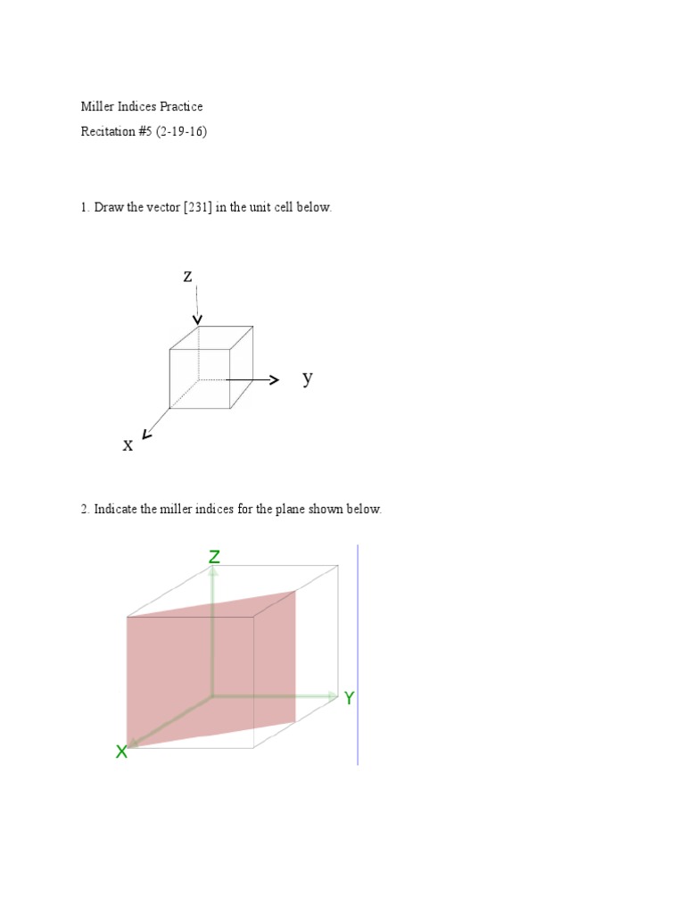 Miller Indices Practice Exercises | PDF | Science & Mathematics