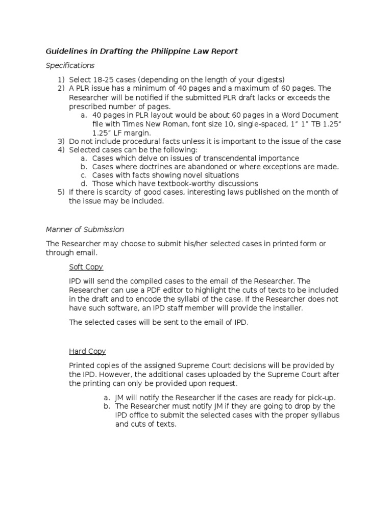 Guidelines in Drafting The Philippine Law Report | PDF