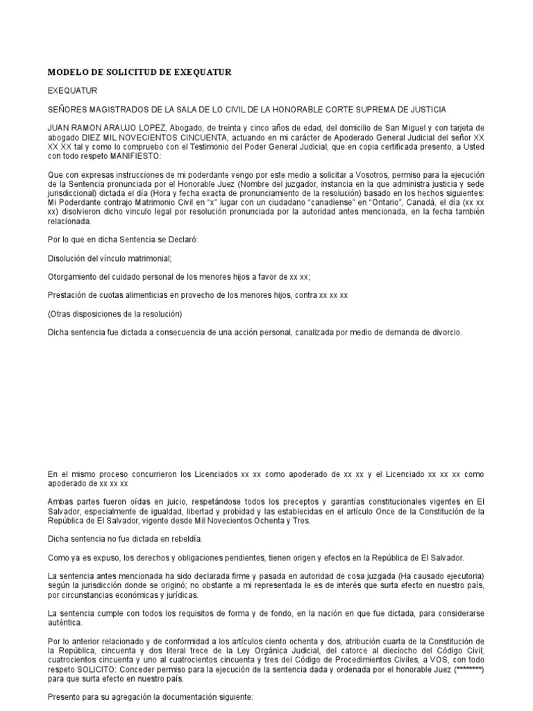 Solicitud de Exequatur | Descargar gratis PDF | Ley procesal | Divorcio