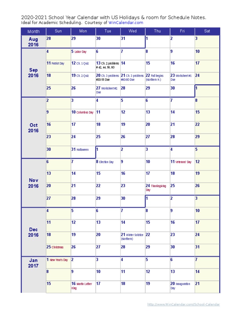 School Calendar 2016 2017 Us Holiday Large | PDF | Teaching Methods ...
