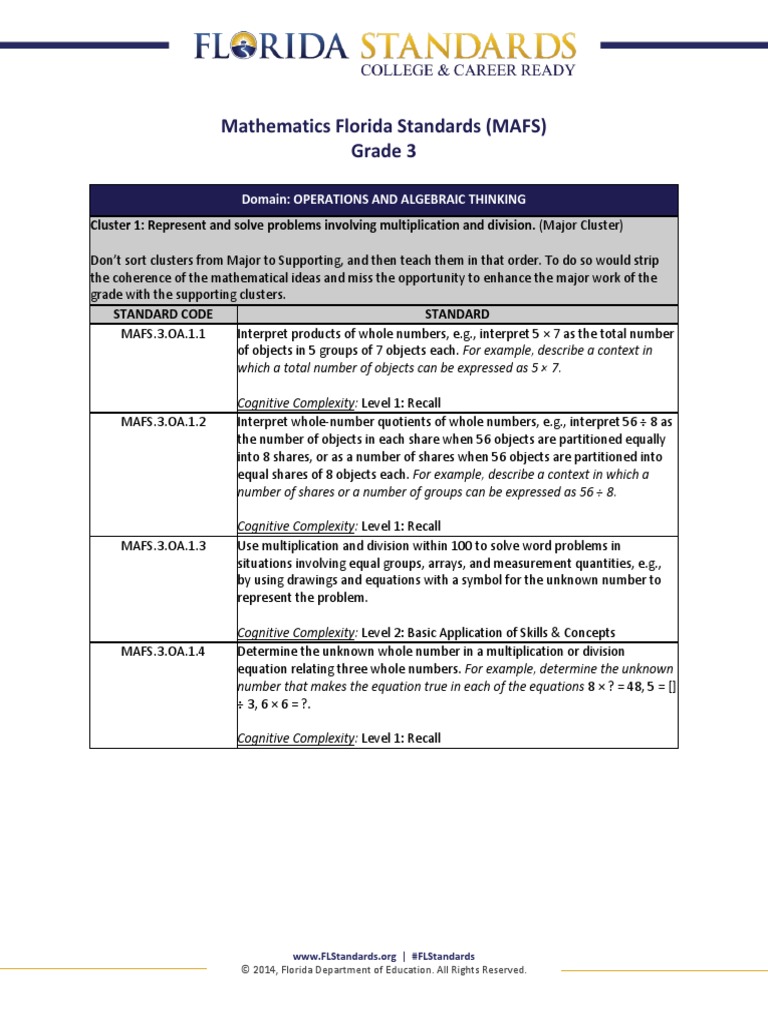 g3 Mathematics Florida Standards | PDF | Fraction (Mathematics ...