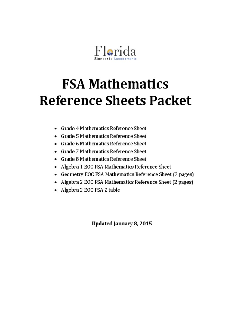 Math Reference Sheet 5th Grade