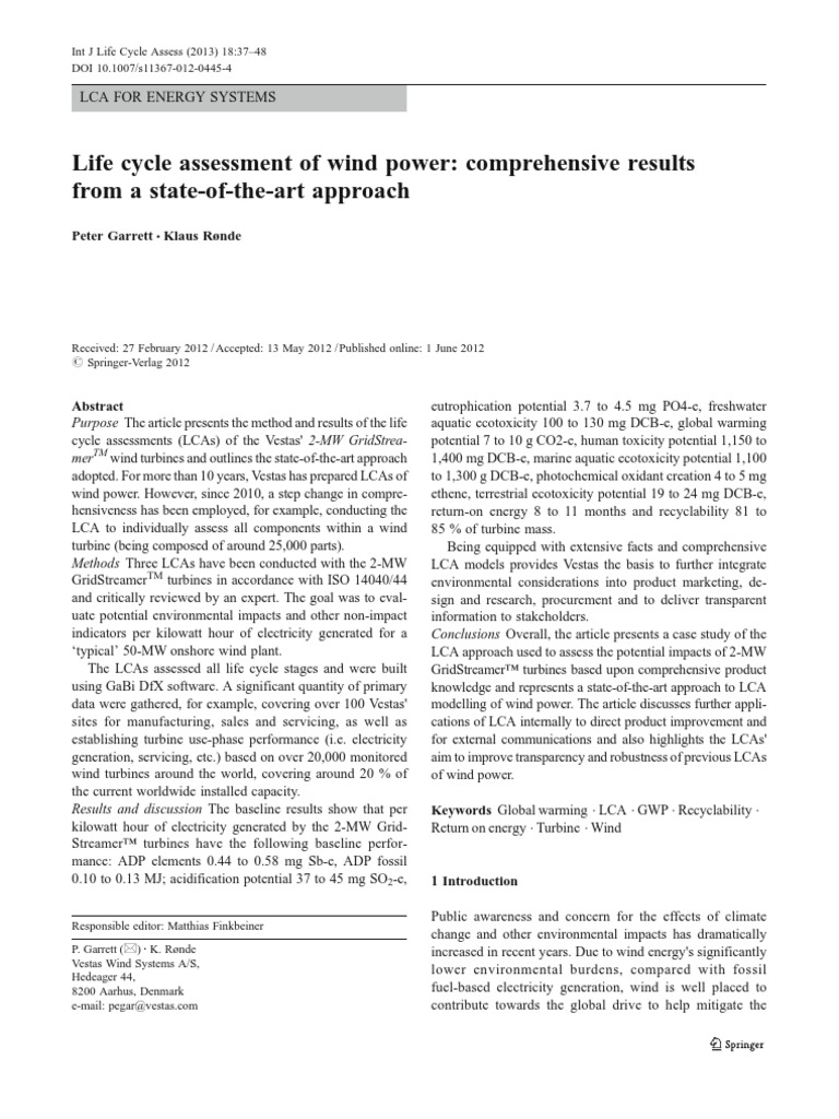 Life Cycle Assessment of Wind Power: Comprehensive Results From A State ...