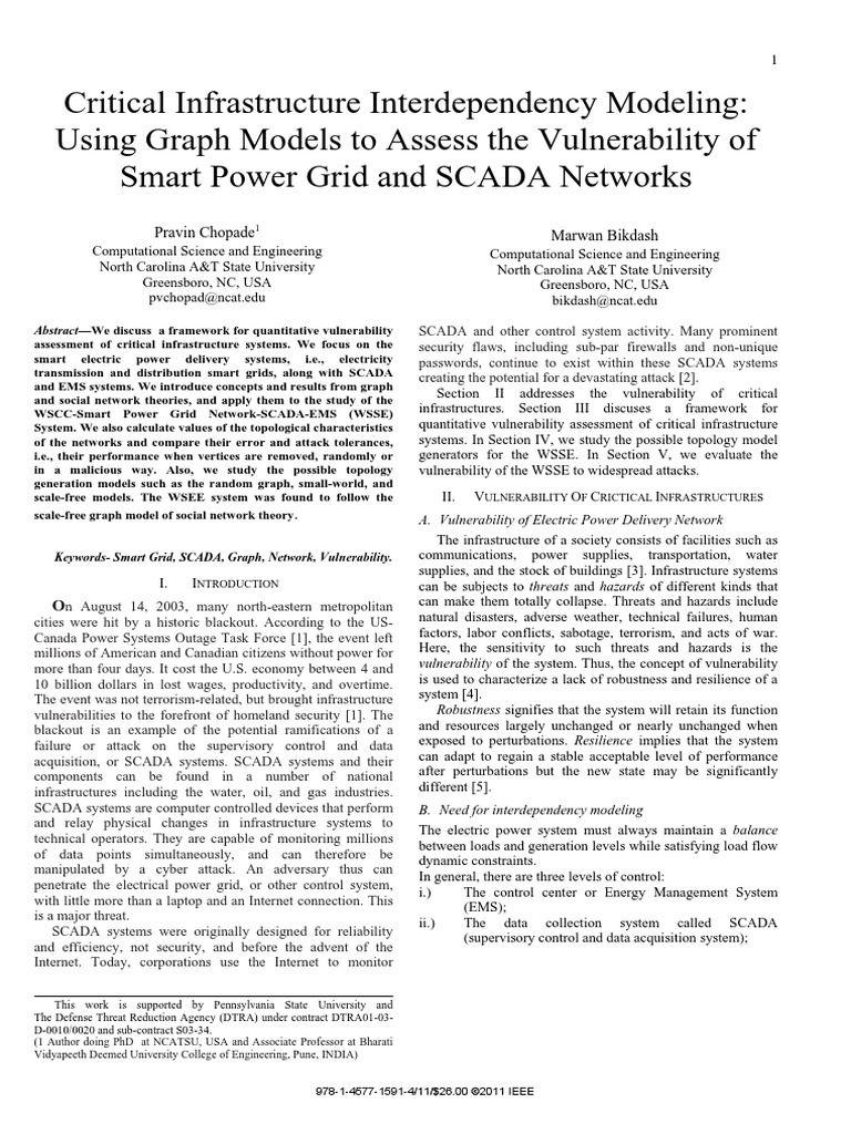 Critical Infrastructure Interdependency Modeling: Using Graph Models To Assess The Vulnerability ...