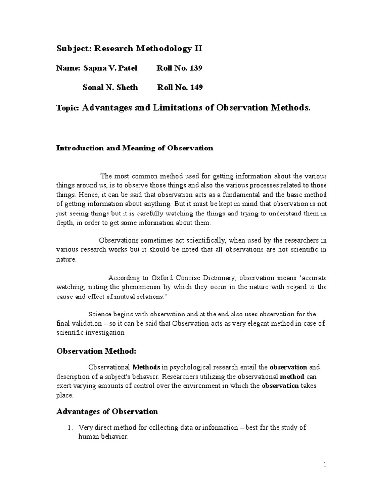 Advantages and Limitations of Observation Methods | PDF | Observation ...