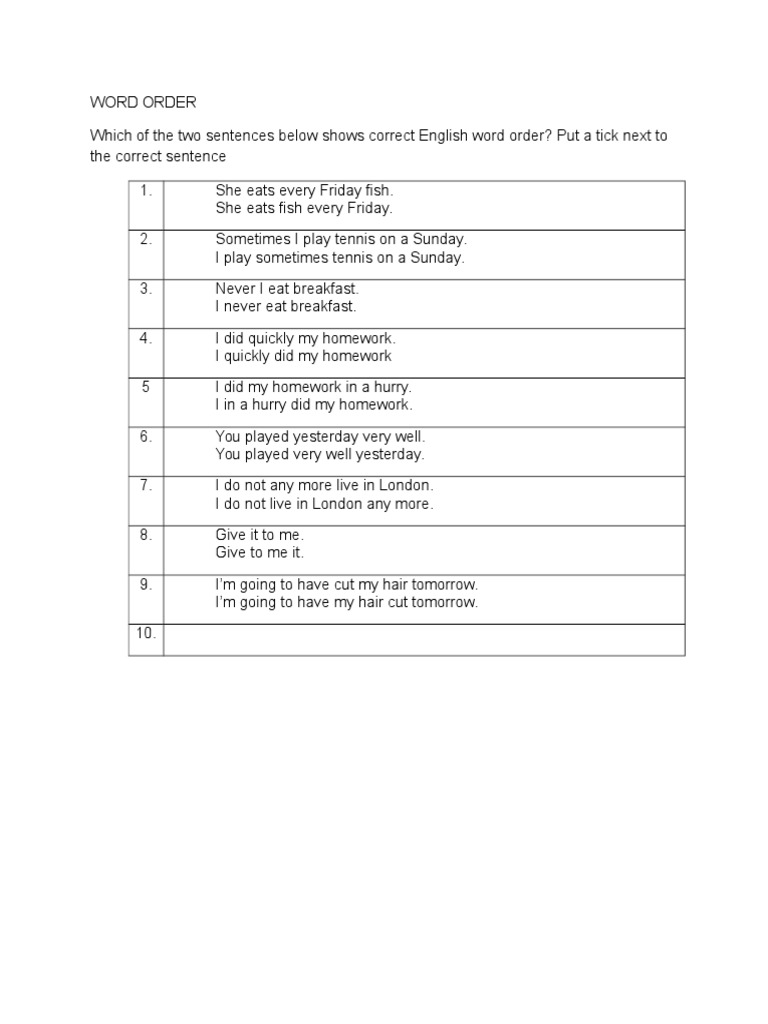 WORD ORDER - Which Sentence Is Correct | PDF