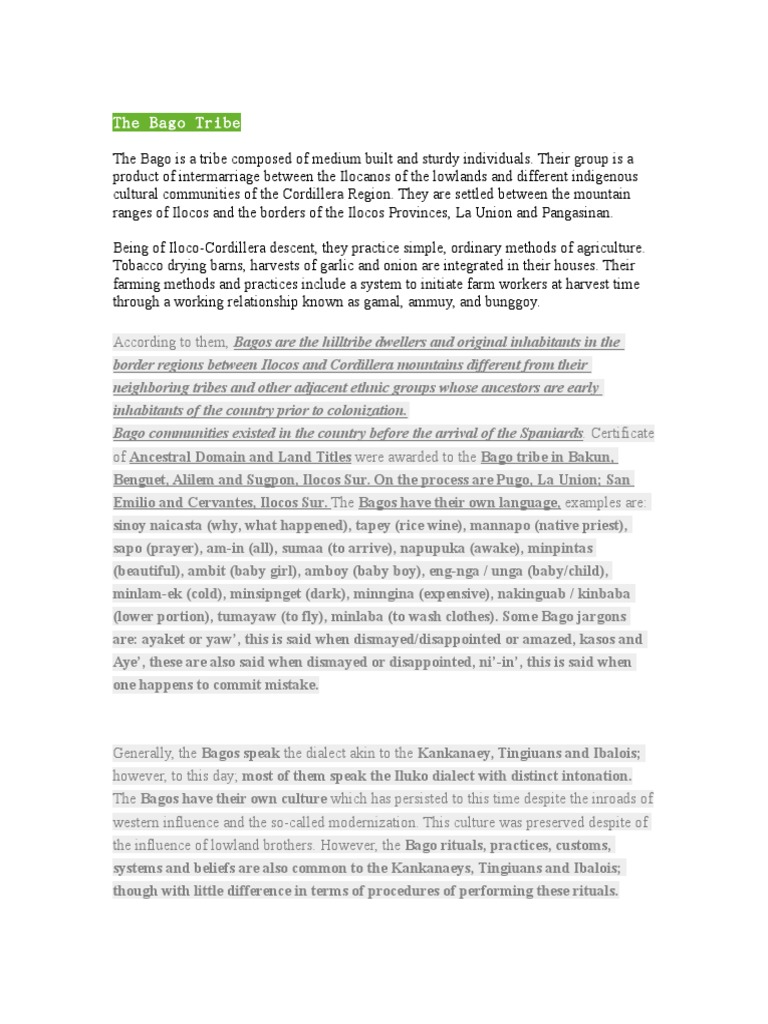 The Bago Tribe | PDF | Indigenous Peoples | Ethnicity