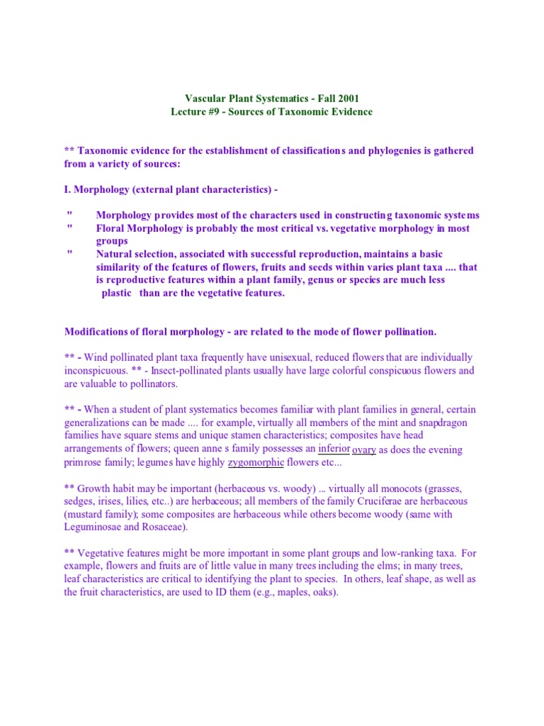 Vascular Plant Systematics - Fall 2001 Lecture #9 - Sources of ...