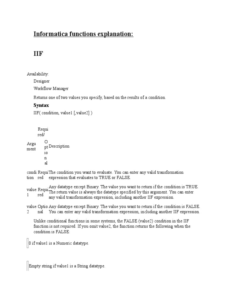 Informatica Functions Explanation: IIF: Syntax | PDF | Data Type ...