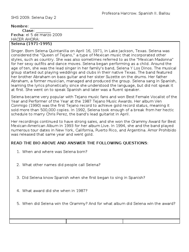 Selena Day 2 | PDF | Popular Music | Leisure