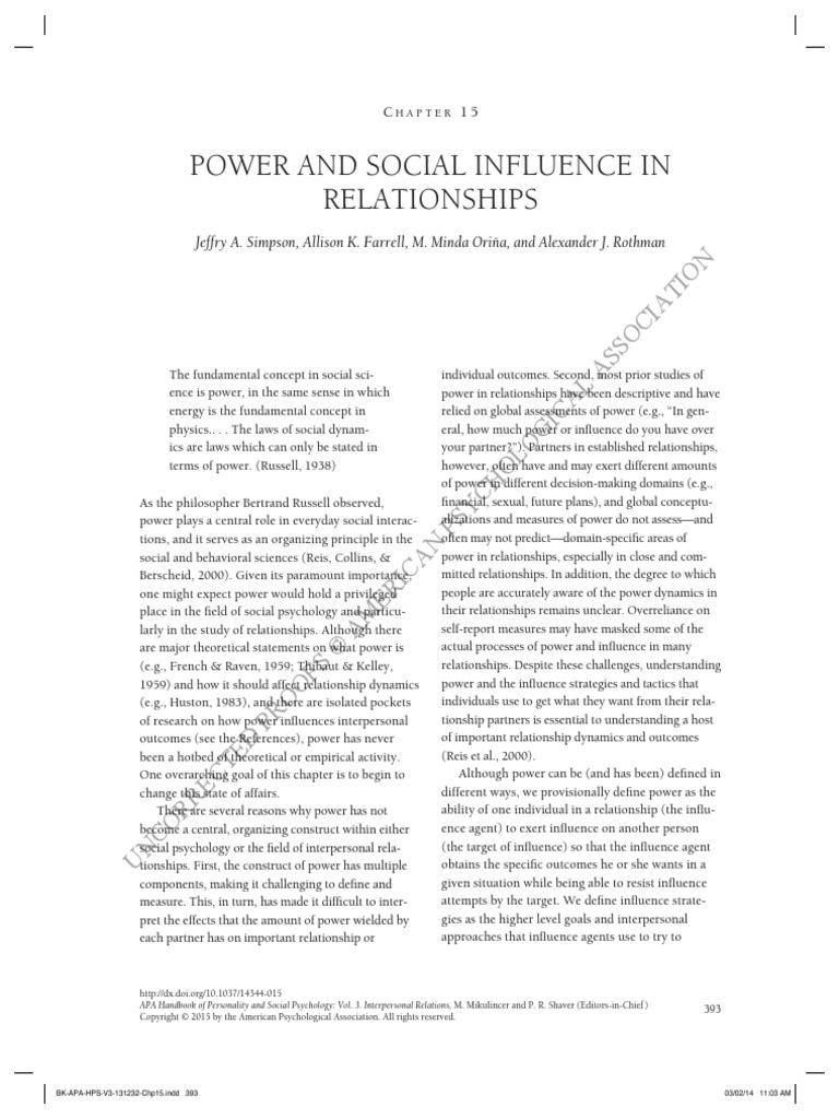 Power and Social Influence in relationShiPS | PDF | Power (Social And ...