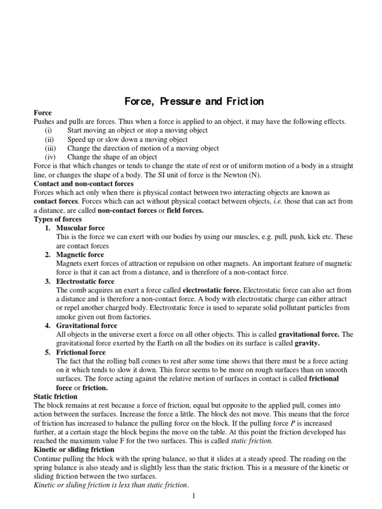Force, Pressure, and Friction Explained | PDF | Friction | Force