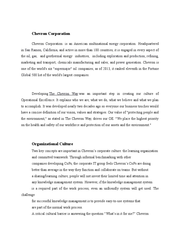Chevron Corporation | Chevron Corporation | Knowledge Management