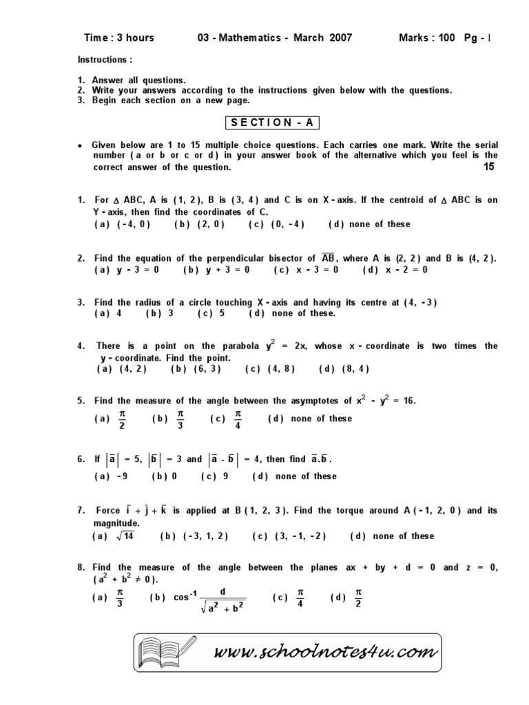 03 - Mathematics - March 2007 | PDF | Circle | Trigonometric Functions