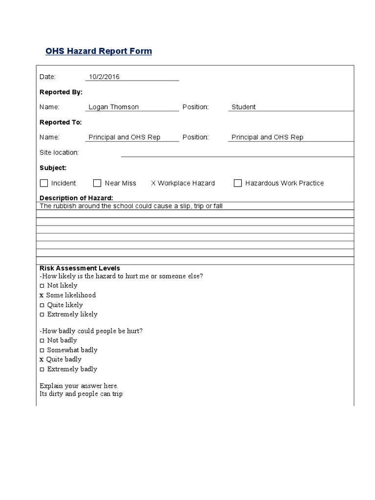 Ohs Hazard Report Form | PDF